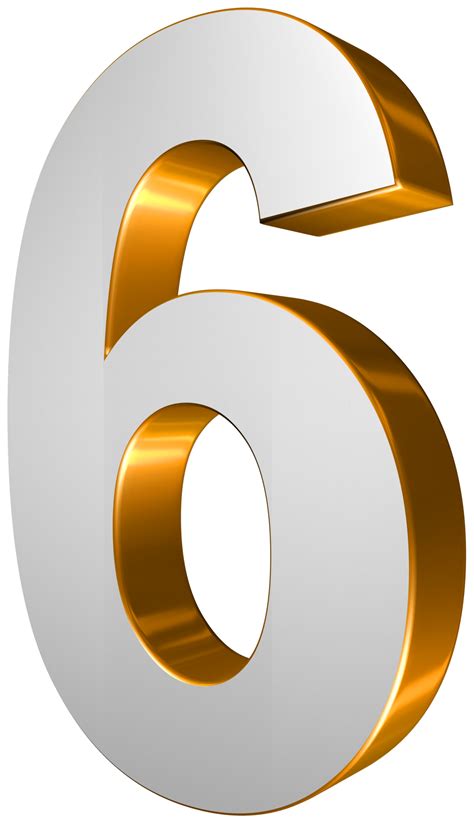 Number Six 3d Render Gold And White Text 8506378 Png