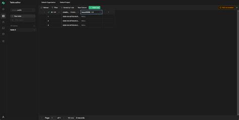 supabase ui default value is string causing error when creating