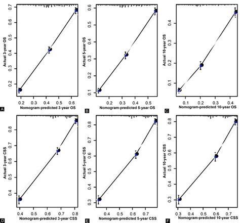 Calibration Plot Of The Nomogram For Predicting 3 5 And 10 Year