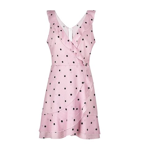 Women Pink Dress 2018 New Dot Print Sleeveless Summer Dresses Cascading
