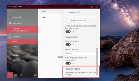 how to enable and disable focused inbox in the mail app in windows 10