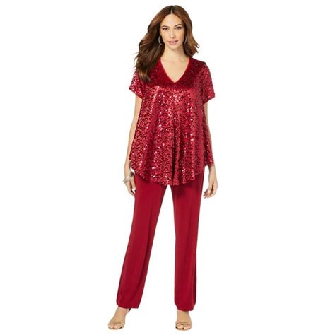 Roamans Womens Plus Size Sequin Tunic And Pant Set Made In Usa Formal