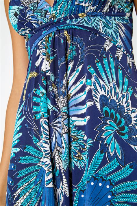 Blue Sleeveless Floral Print Maxi Dress Roman Uk