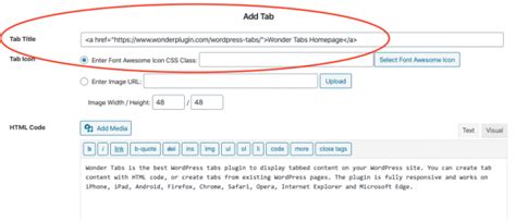 how to open a url when clicking the tab header in wordpress tabs