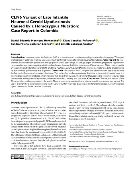 Pdf Cln6 Variant Of Late Infantile Neuronal Ceroid Lipofuscinosis
