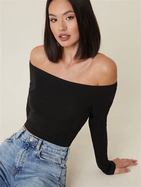 Shein X Antonella Shein Basics Cotton Off Shoulder Solid Form Fitted
