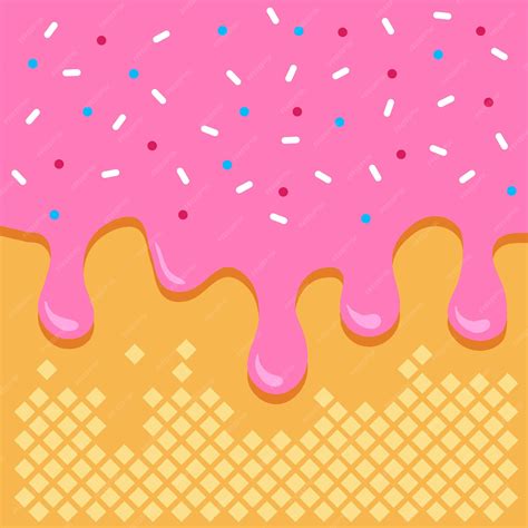 Fundo De Waffle Com Sorvete Rosa Fluindo Bolacha Com Esmalte Doce
