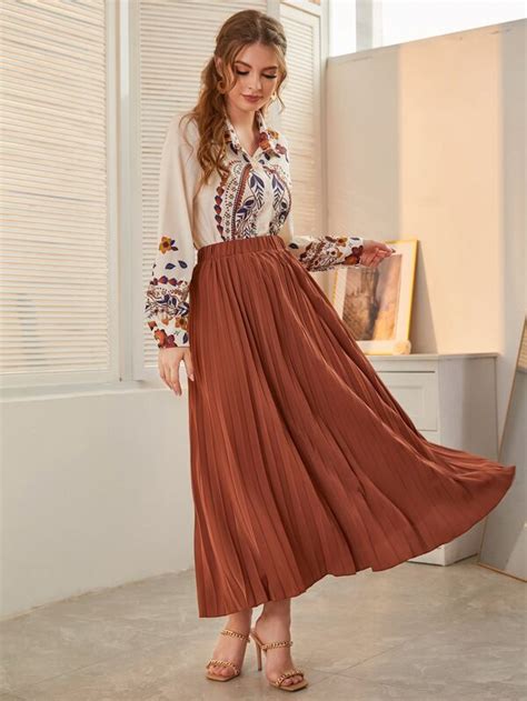 Shein Mulvari Floral Print Blouse And Pleated Skirt Shein Usa