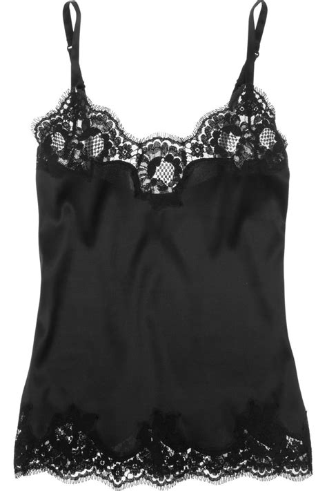 Lyst Dolce And Gabbana Lace Trimmed Stretch Silk Satin Camisole In Black