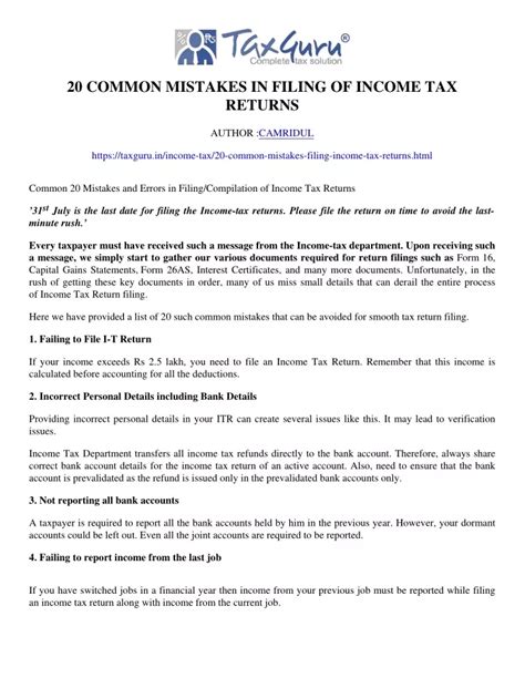 Ppt 20 Common Mistakes In Filing Of Income Tax Returns Powerpoint