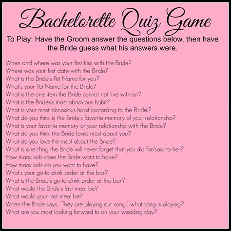 Question Games For Bachelorette Party
