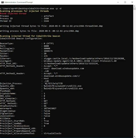 cobaltstrikescan scan files or process memory for