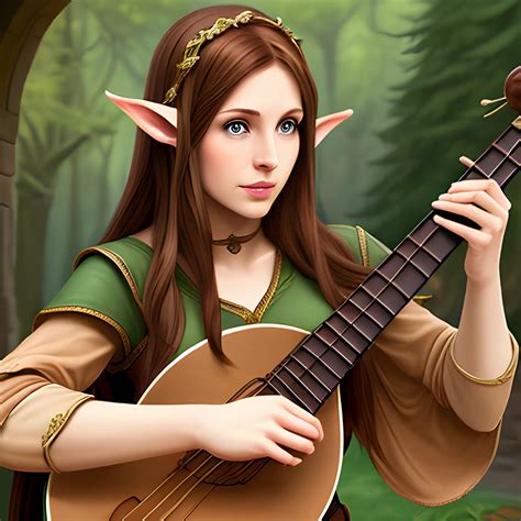 Female Half Elf Bard Medium Light Brown Hair Playing Lute Arthub Ai