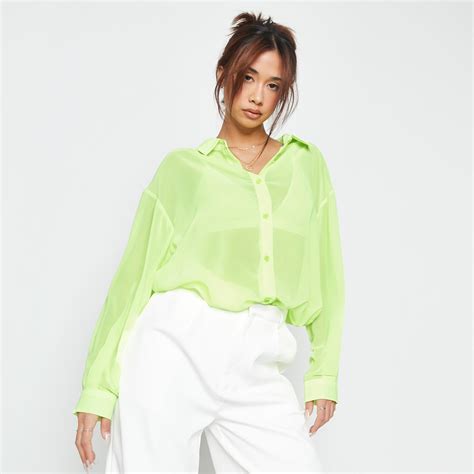 Missguided Oversized Sheer Beach Cover Up Shirt Lime Sportsdirect