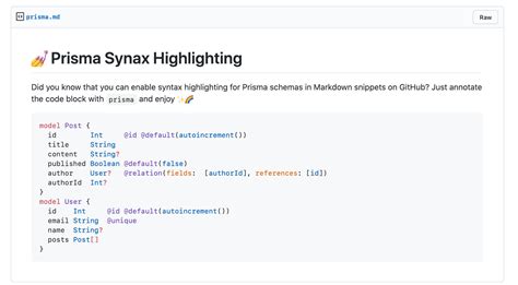 feature request add syntax highlighting for prisma files forem