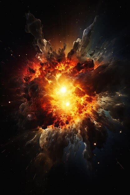 Primer Plano Gran Explosión Humo Fuego Cielo Nebulosa Promocional Fondo
