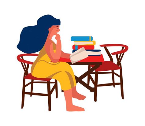 Woman Reading Book At Home Girl Sitting On Chair At Table Female Enj