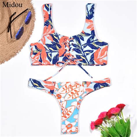 Midou Bikini Set Swimwear Women Push Up Brazilian Bikini Thong Bandage