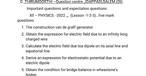 12th Physics Important 5 Mark Questions Lesson 1 3 ~ Padasalai
