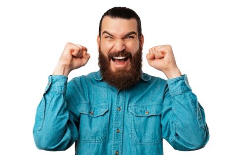 Premium Photo Close Up Shot Of A Handsome Pleased Bearded Man Is