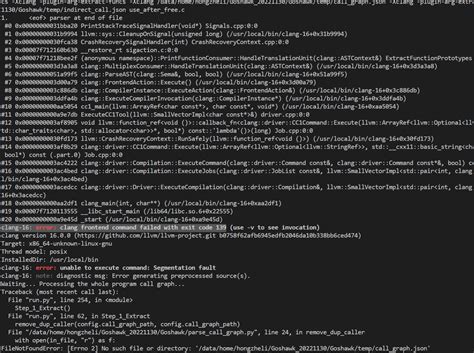 clang 16 error clang frontend command failed with exit code 139
