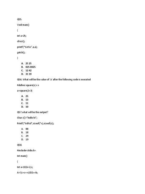 c programming multiple choice questions and answers representing a