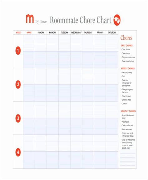 roommate chore chart template inspirational 9 chore chart templates in