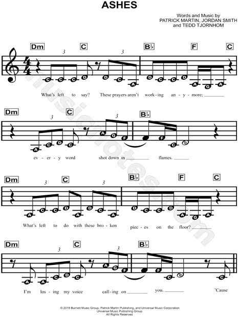 Celine Dion Ashes Sheet Music In C Minor Transposable Download Print