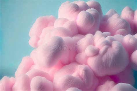 Fluffy Pink Cotton Candy Over Light Blue Background Stock Illustration