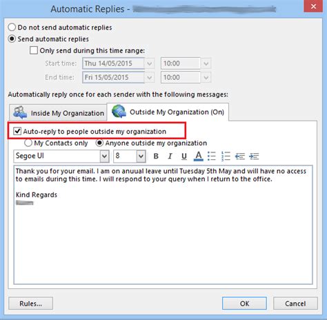 outlook automatic replies fusion it