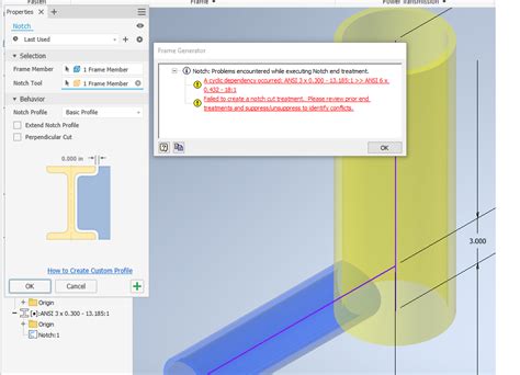 how to notch both tubes in frame generator of inventor