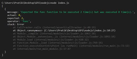 node js assert tracker report fonction stacklima
