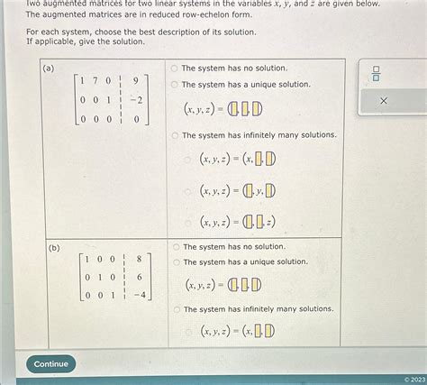 Solved Two Augmented Matrices For Two Linear Systems In The