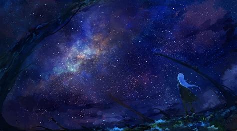 Download Night Starry Sky Anime Original Hd Wallpaper By Axle