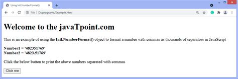 javascript format numbers with commas javatpoint