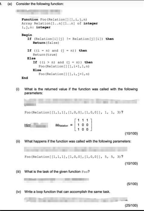 Solved 3 A Consider The Following Function Function Foo