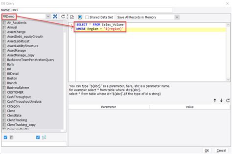 dataset parameter finereport help document