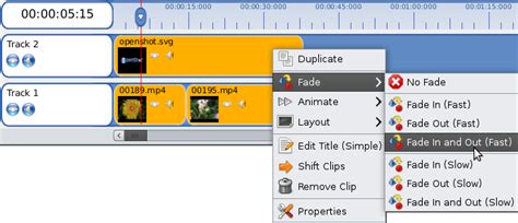 openshot video editor fade in and out and then back in
