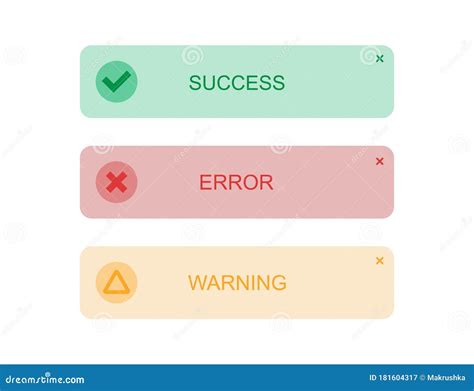 error success and warning notification messages set of computer alert