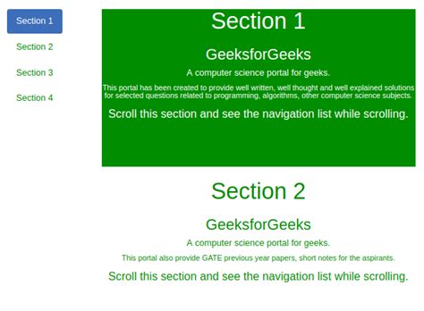 bootstrap scrollspy geeksforgeeks