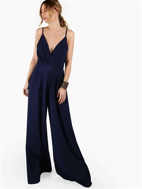 Plunging Overlap Front Box Pleated Culotte Jumpsuit Shein Sheinside
