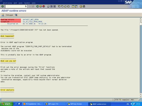 abap runtime error dataset not open