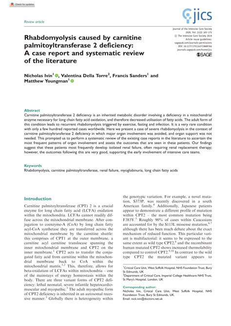 Pdf Rhabdomyolysis Caused By Carnitine Palmitoyltransferase 2
