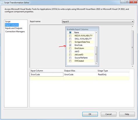 ssis error code and error column sql server