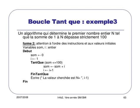 Algorithme Boucle Tant Que Exercice Corrigé Pdf