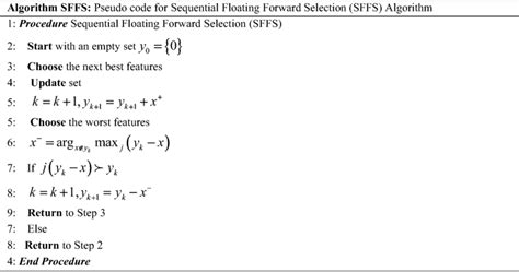 sequential floating forward selection sffs algorithm download