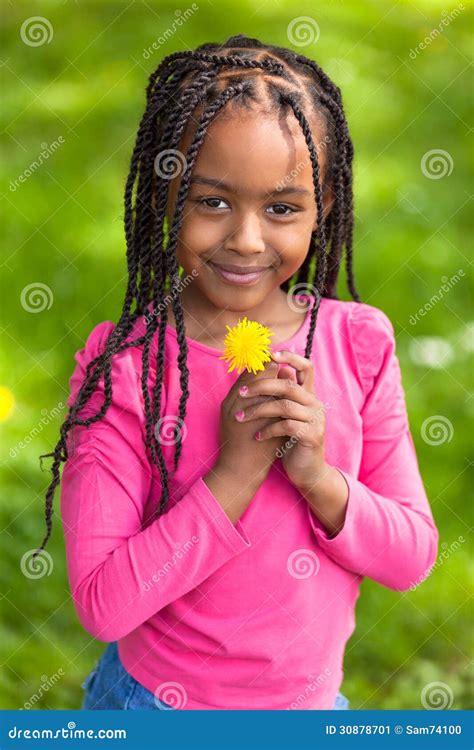 Outdoor Portrait Of A Cute Young Black Girl African People Stock