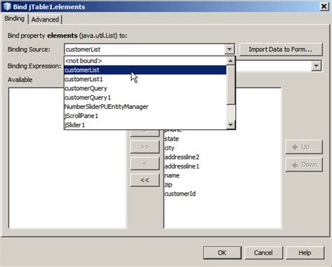 binding beans and data in a java application