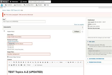 drupal 8 paragraph module error this entity paragraph 309 cannot