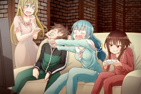 aqua darkness megumin and satou kazuma kono subarashii sekai ni shukufuku wo drawn by